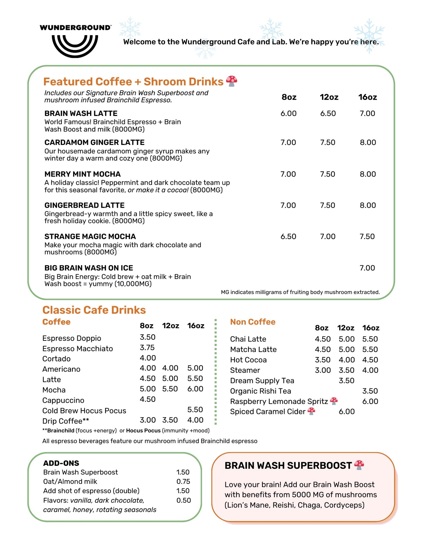Wunderground Cafe Menu | Wunderground Coffee